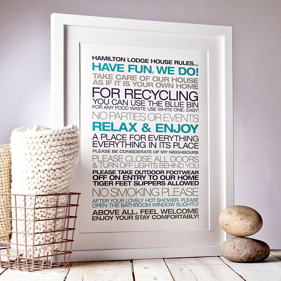 Personalised Guest House Rules Print – Rosie Robins